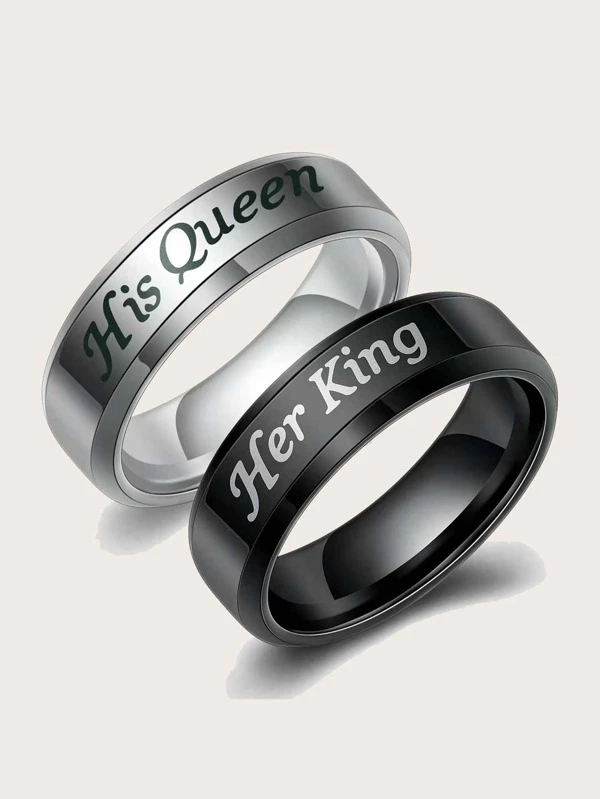 Couple Letter Graphic Ring Set | FASH | Women's Clothing | Men's ...