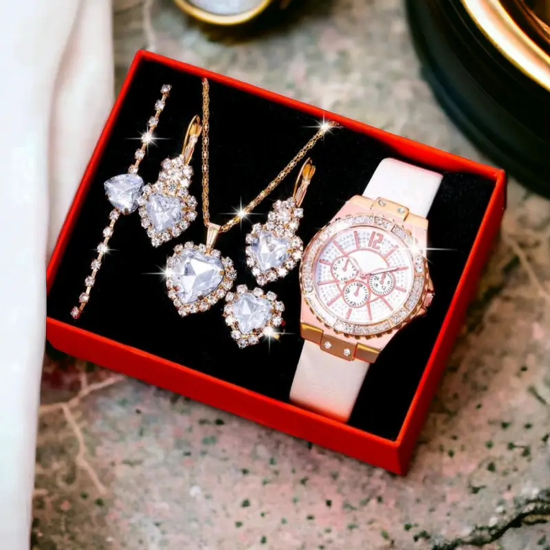 Women's Rhinestone Watch with Heart Jewelry set | FASH | Women's ...